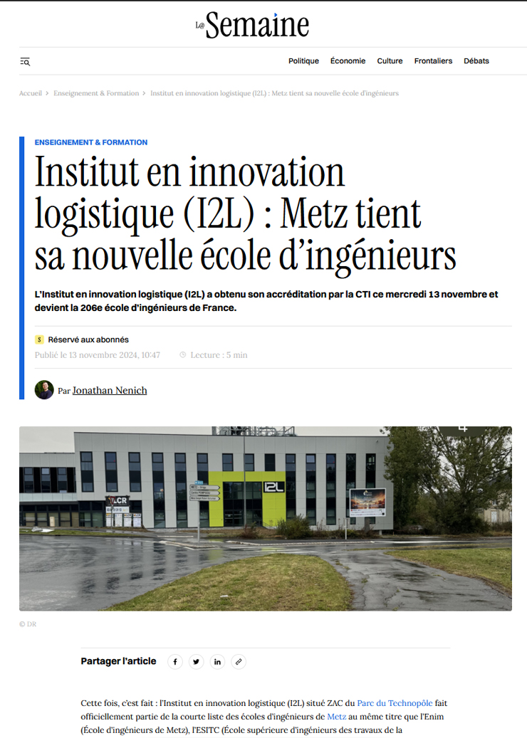 Institut en innovation logistique (I2L) : Metz tient sa nouvelle école ...